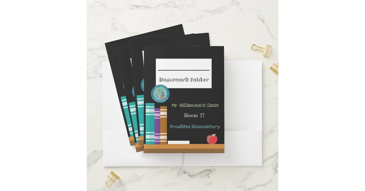 Faux chalkboard homework pocket folders | Zazzle