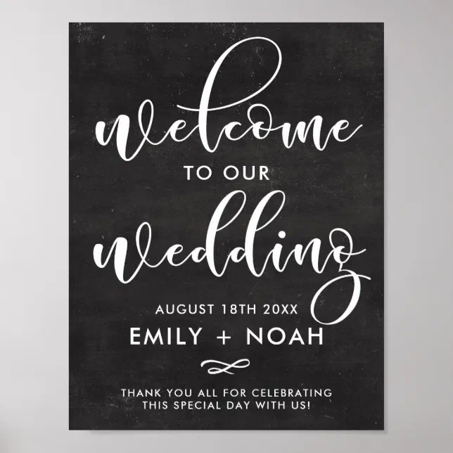 Faux Chalkboard Rustic Script Welcome Wedding Sign | Zazzle