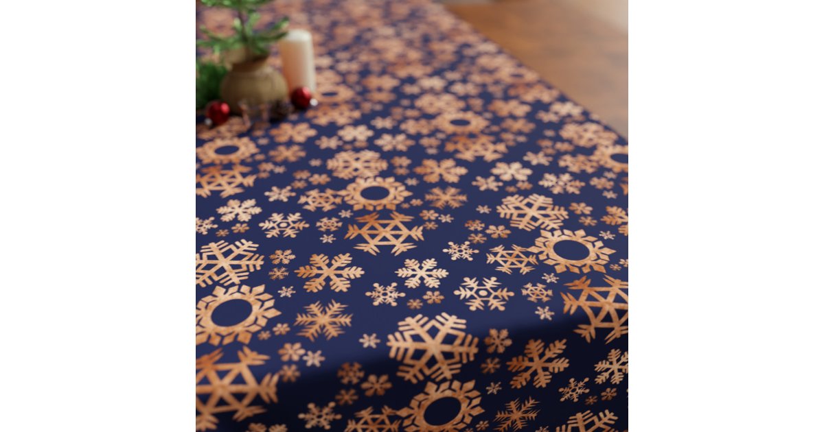 Faux Copper Snowflakes Navy Blue Tablecloth | Zazzle