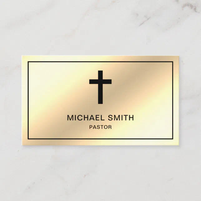 Faux Cream Gold Foil Jesus Christ Cross Pastor Business Card | Zazzle