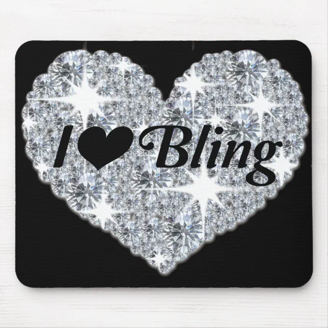 Faux diamond heart 'i love bling' mouse mat | Zazzle