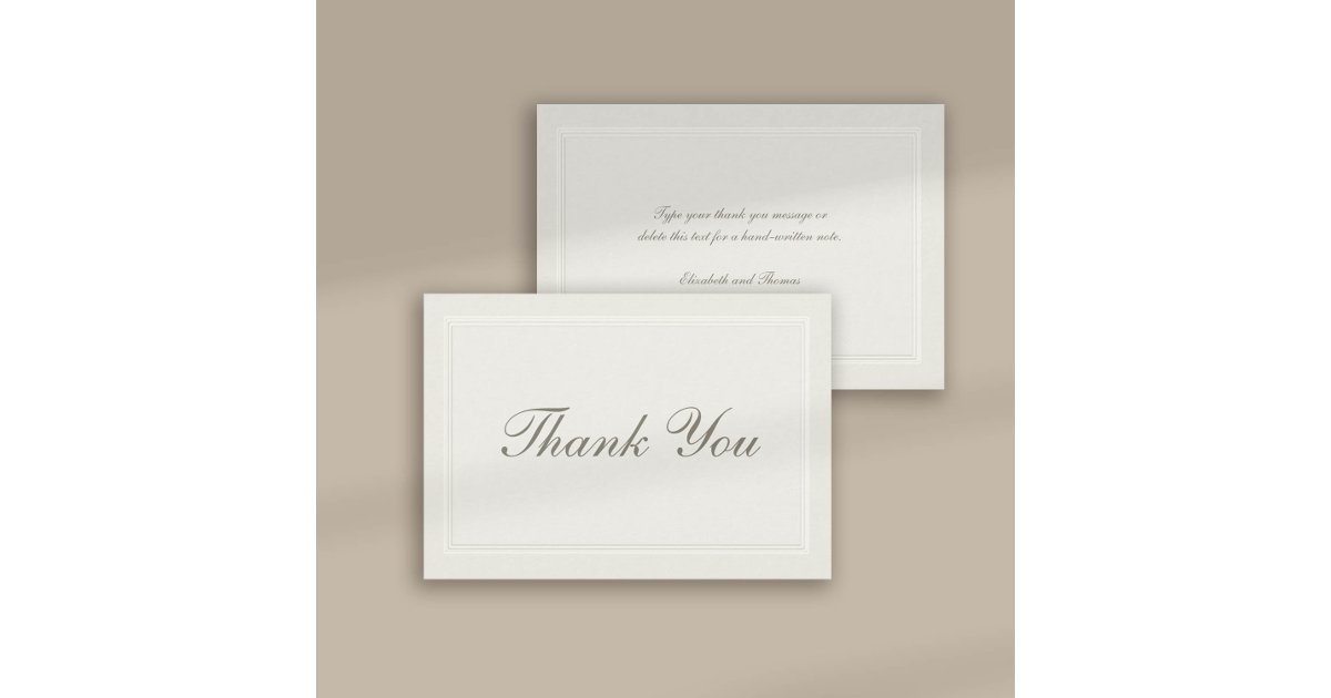 Faux Embossed Formal Traditional Wedding Thank You Card | Zazzle