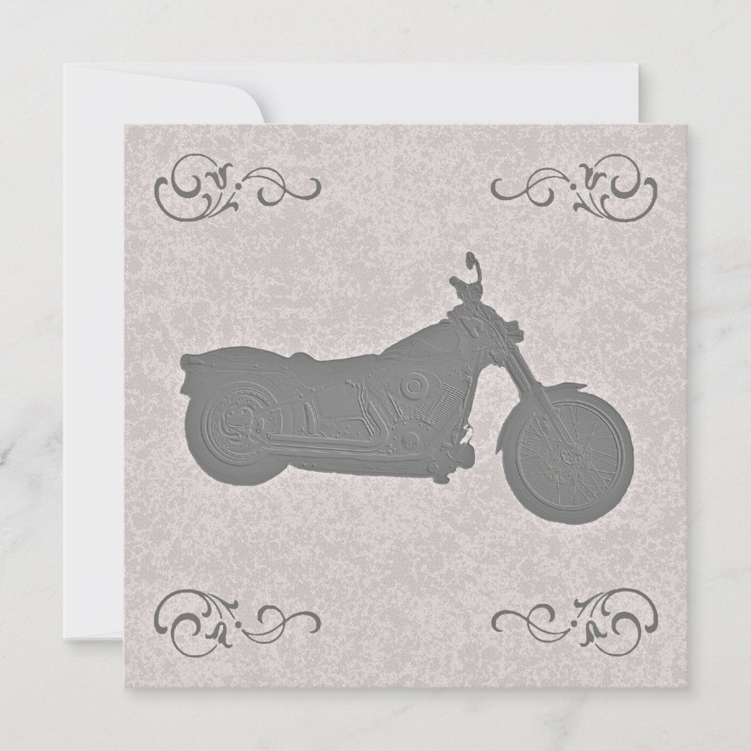 Faux Embossed Motorcycle Biker Wedding Invitation | Zazzle