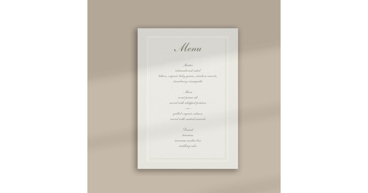 Faux Embossed Triple Frame Traditional Wedding Menu | Zazzle