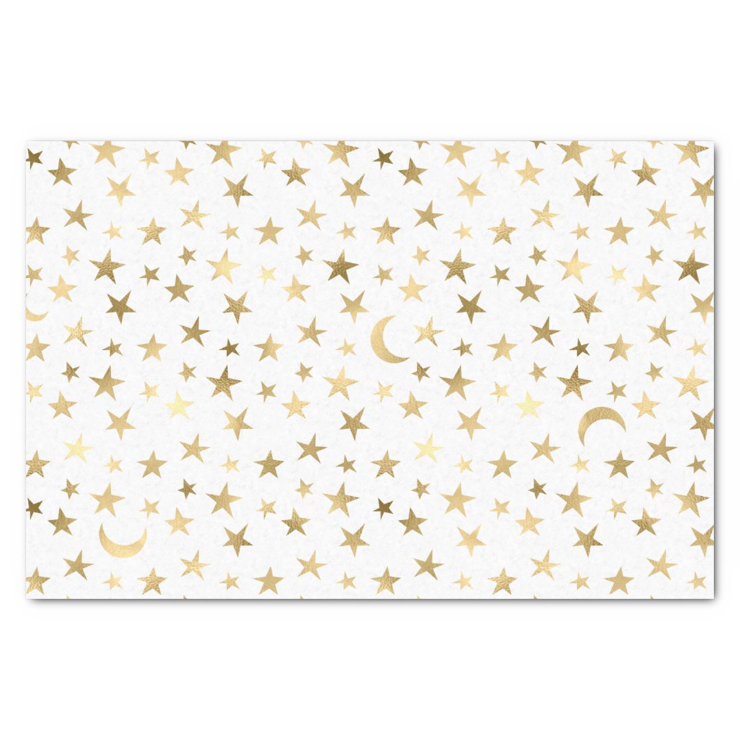 Faux Foil Gold Moon and Stars Tissue Paper | Zazzle