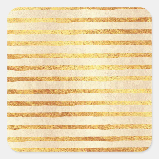 Faux Foil Gold Stripe Background Stripes Texture Square Sticker | Zazzle