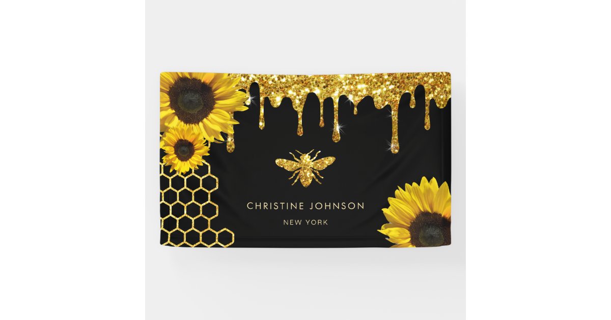 faux glitter bee and sunflowers banner | Zazzle