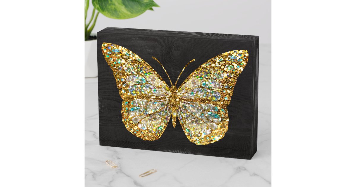 faux glitter butterfly wooden box sign | Zazzle