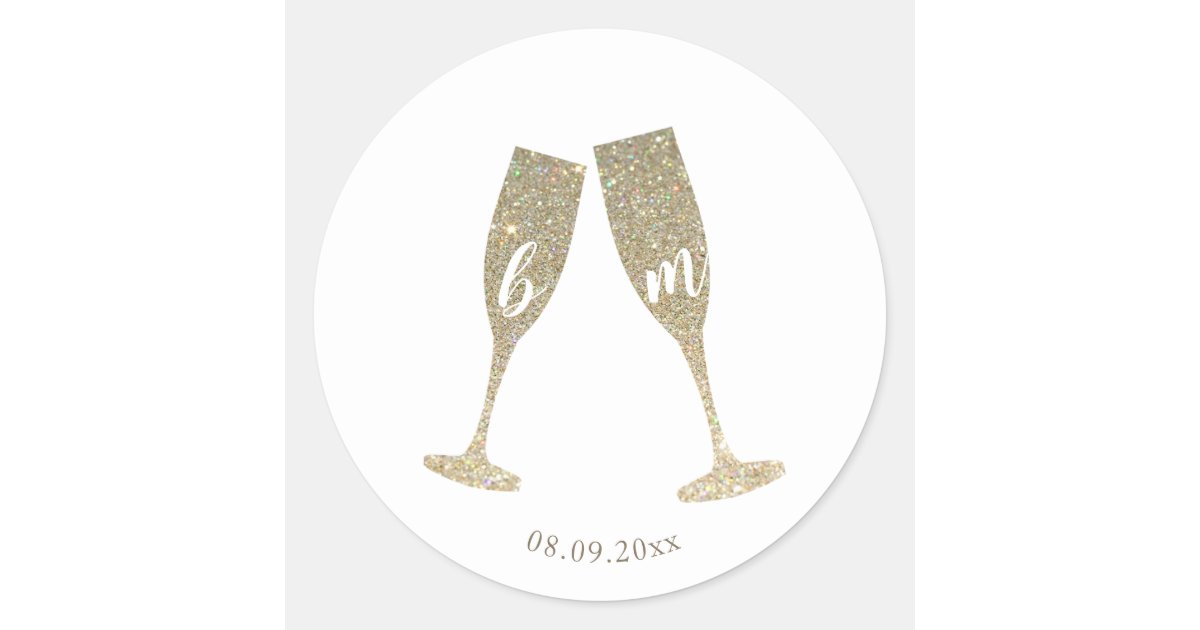 Faux Glitter Champagne Glasses Wedding Sticker | Zazzle