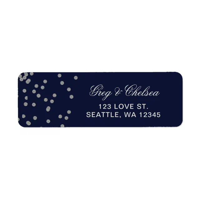 FAUX Glitter confetti navy and silver wedding Label | Zazzle