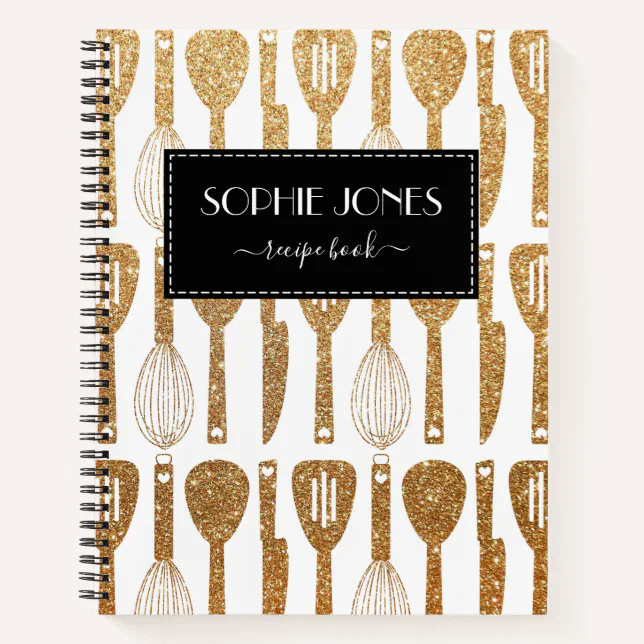 Faux Glitter Cute Kitchen Utensils Pattern Recipe Notebook | Zazzle