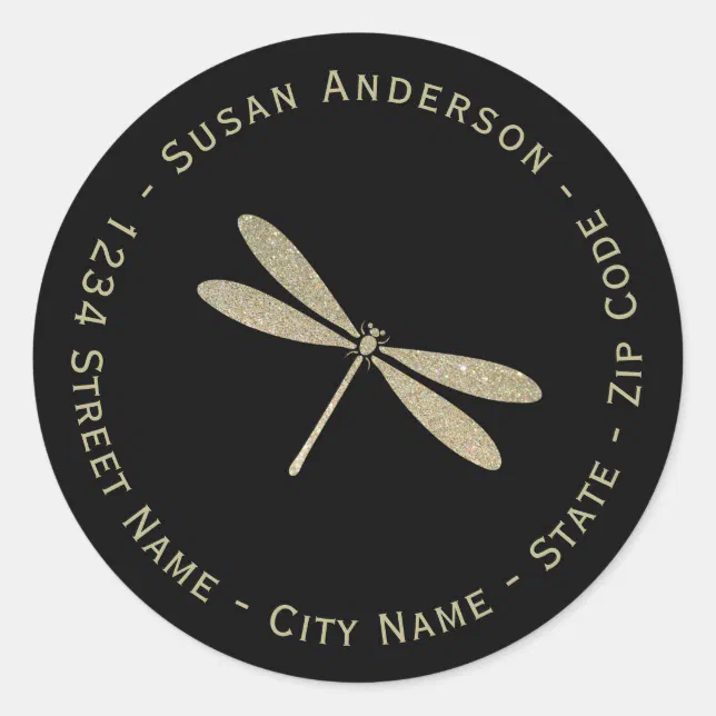 Faux Glitter Dragonfly Return Address Label | Zazzle