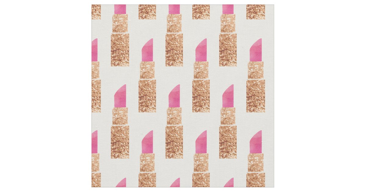 Faux Glitter Lipstick Makeup Beauty Pattern Fabric | Zazzle