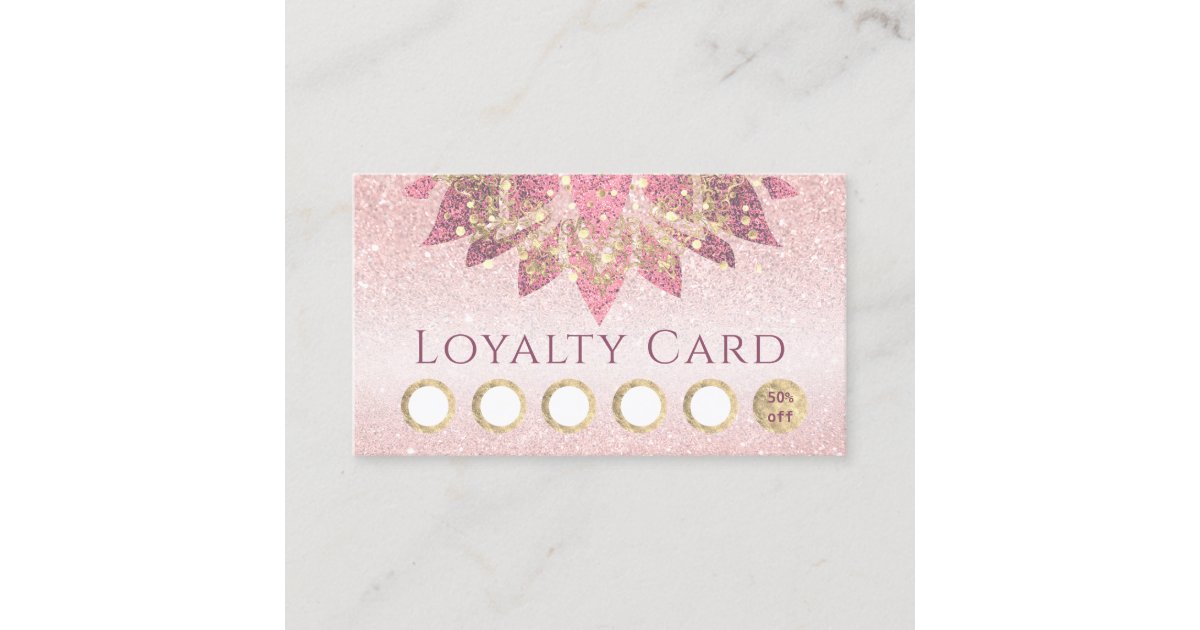 faux glitter lotus logo loyalty card | Zazzle