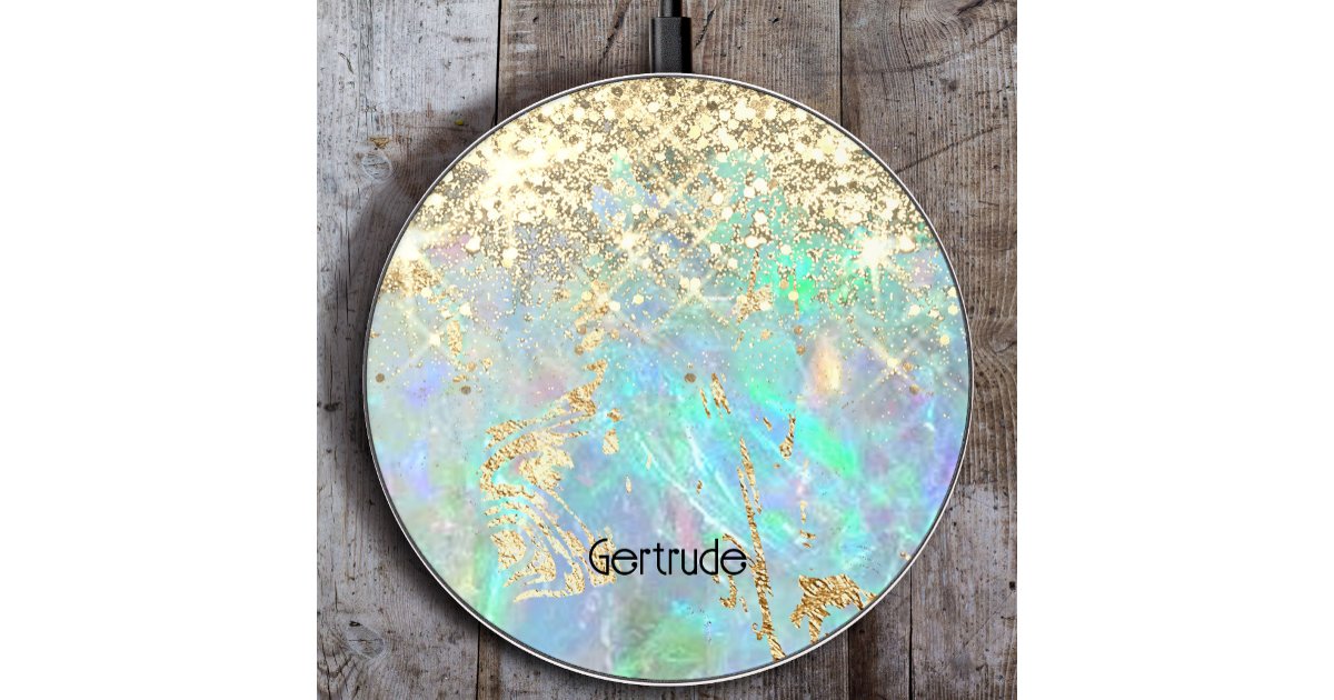 faux glitter opal design wireless charger | Zazzle