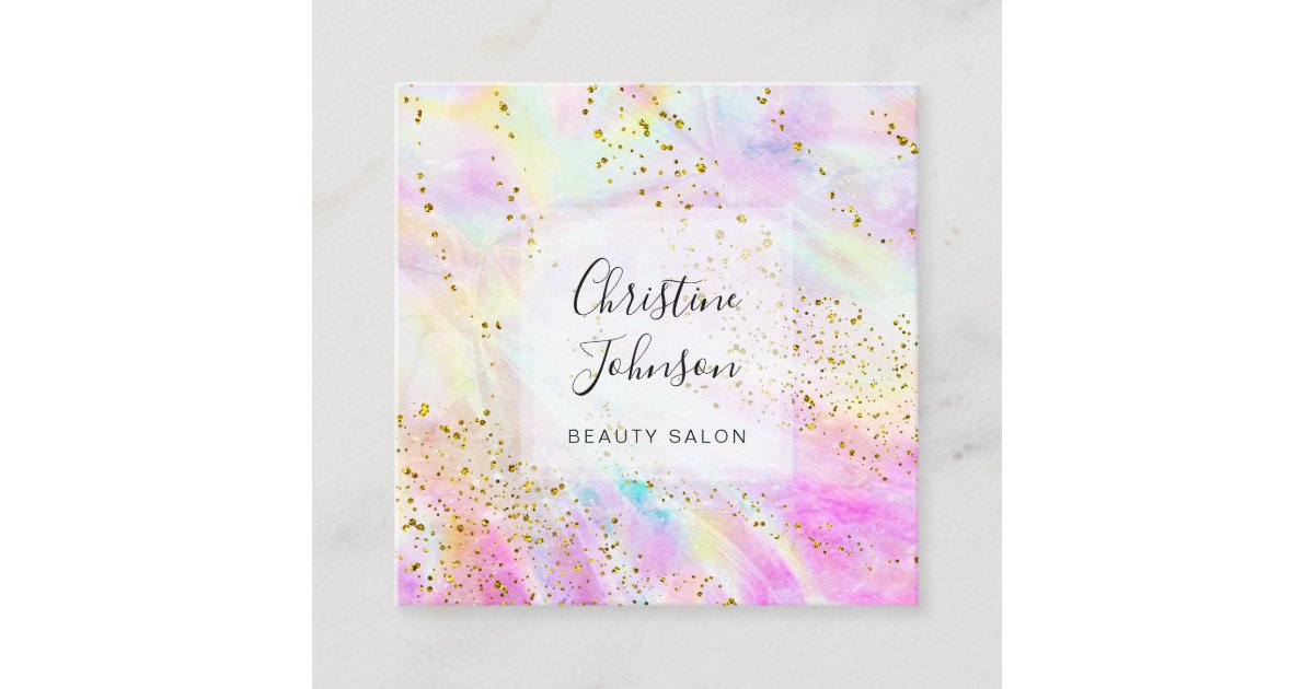 faux glitter pastel watercolor square business card | Zazzle