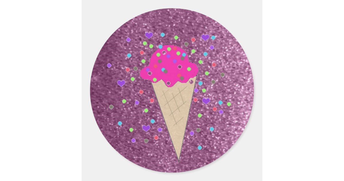 Faux Glitter Pink Ice Cream Cone Classic Round Sticker | Zazzle
