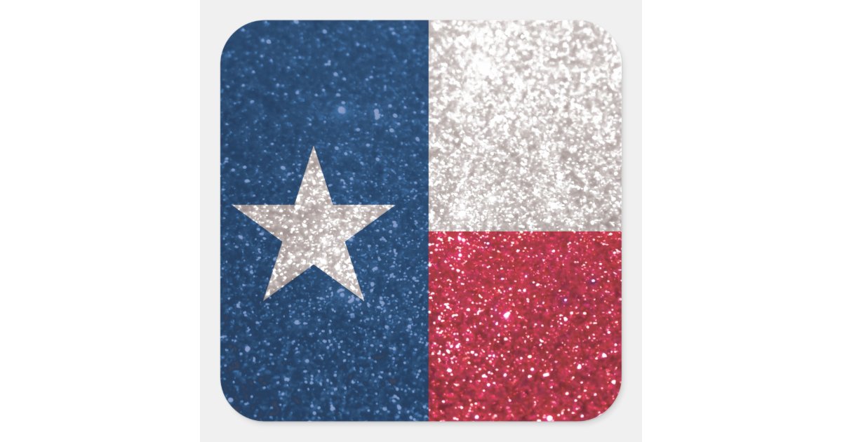 Faux Glitter Texas flag Square Sticker | Zazzle