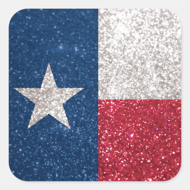 Faux Glitter Texas flag Square Sticker | Zazzle