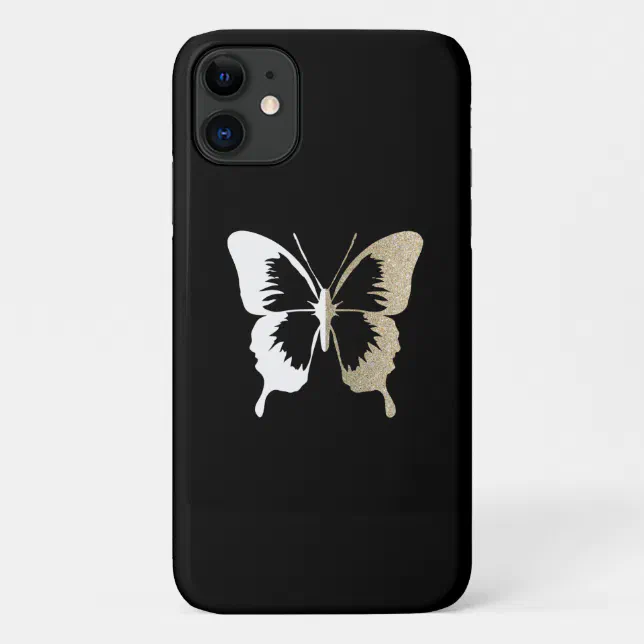 Faux Glitter & White Butterfly Case-Mate iPhone Case | Zazzle