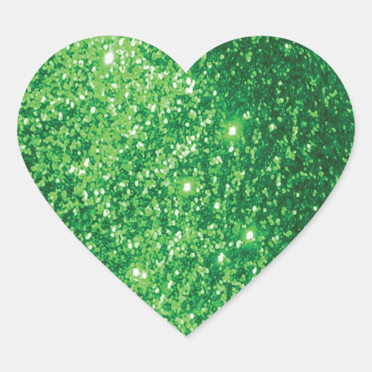 Faux Glittery Green Heart Sticker | Zazzle