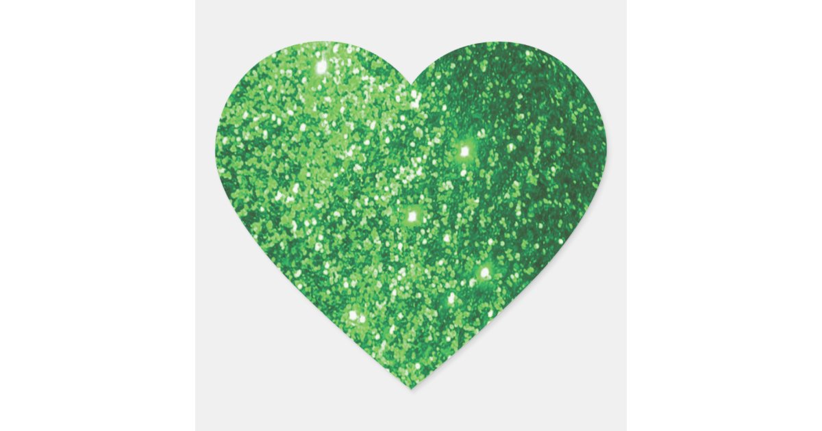 Faux Glittery Green Heart Sticker | Zazzle