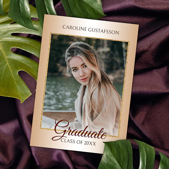 Faux Glossy Gold Glitter Glam Graduation Announcement | Zazzle