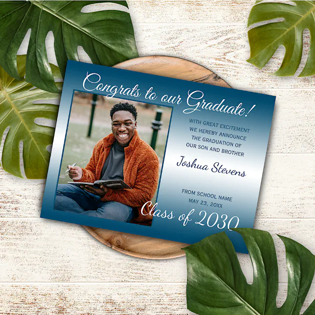Faux Glossy Teal Blue Graduation Announcement Postcard | Zazzle