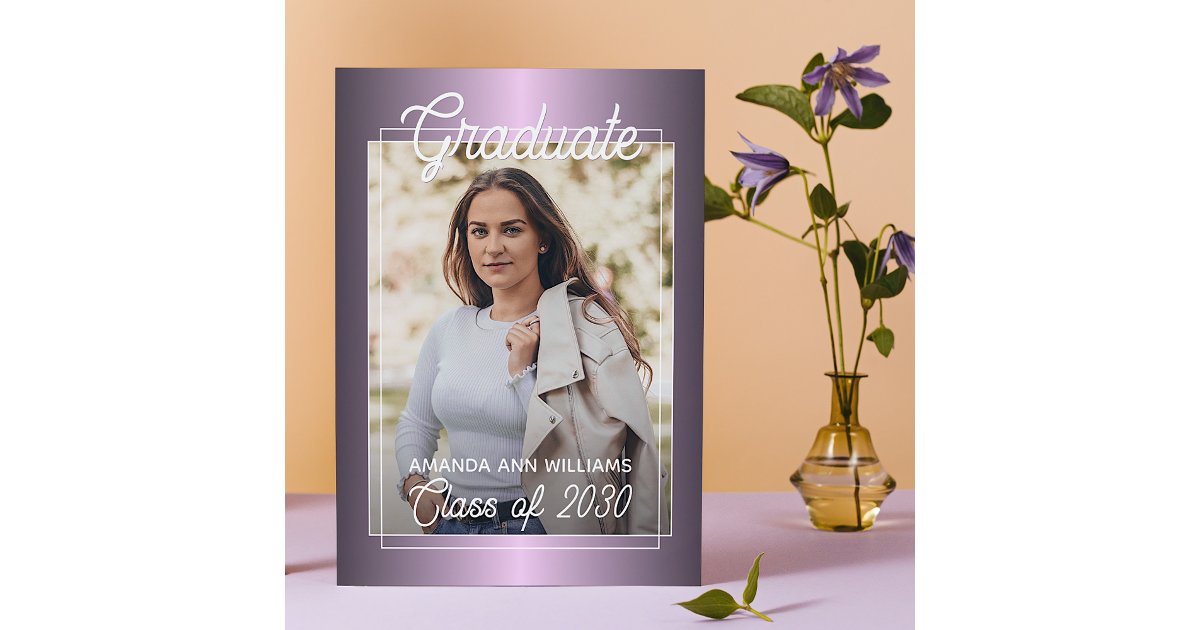Faux Glossy Violet Purple Graduation Announcement Postcard | Zazzle
