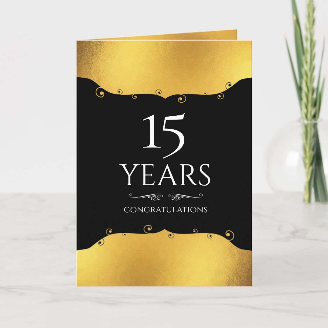 Faux gold 15 years employee milestone anniversary card | Zazzle