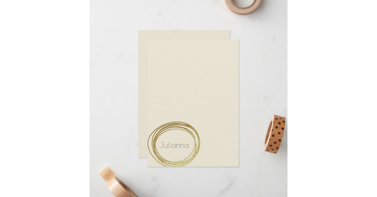 Faux Gold Abstract Circle Design Ivory Cream Name Note Card | Zazzle