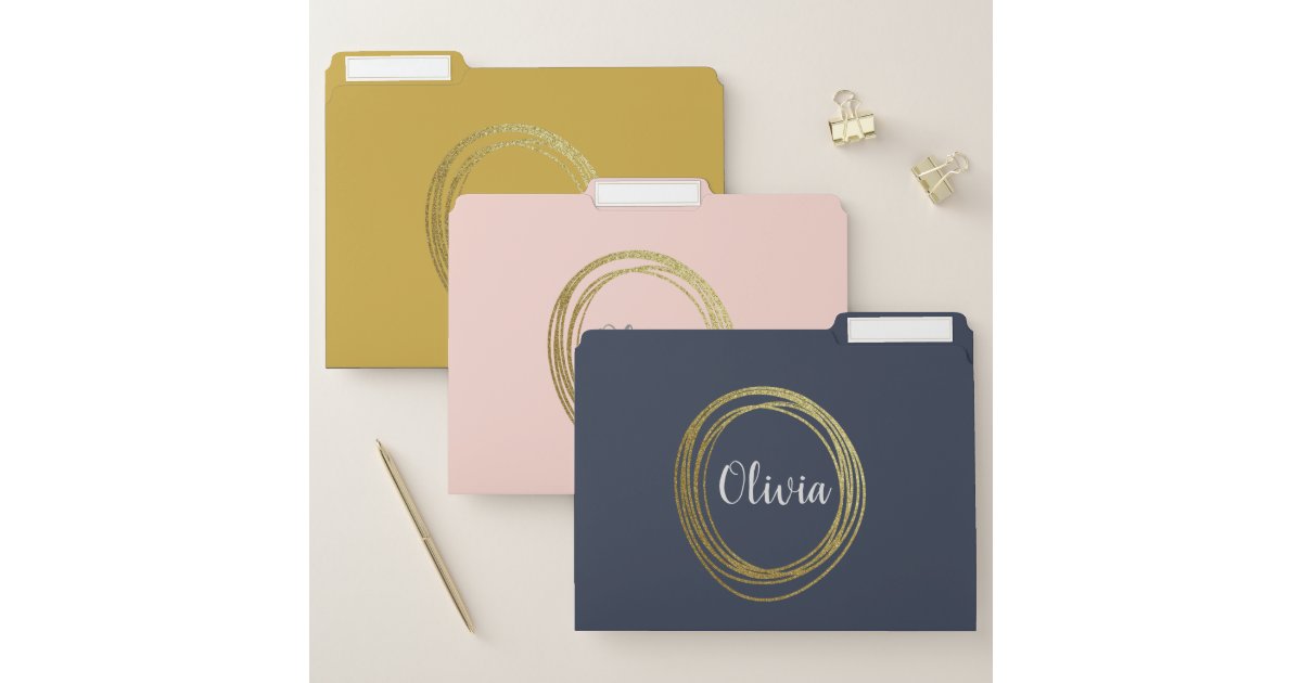 Faux Gold Abstract Circle Design with Name File Folder | Zazzle
