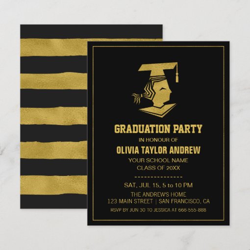 Faux Gold and Black Graduation Party Invitation | Zazzle