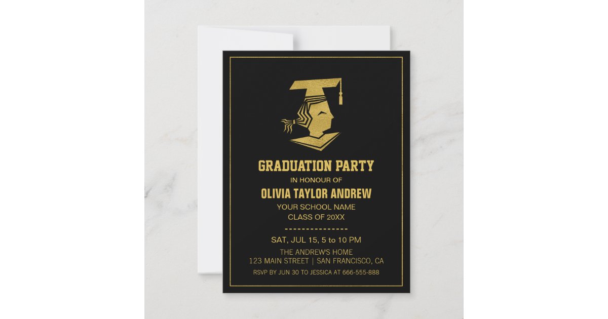 Faux Gold and Black Graduation Party Invitation | Zazzle