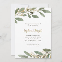 Faux Gold and Olive Leaves | Wedding Invitation | Zazzle