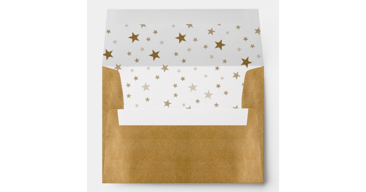 Faux Gold and Twinkling Stars Envelope | Zazzle