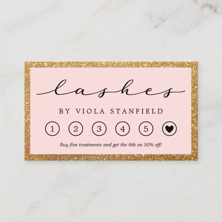 Faux Gold & Blush Pink Lashes Loyalty Card | Zazzle