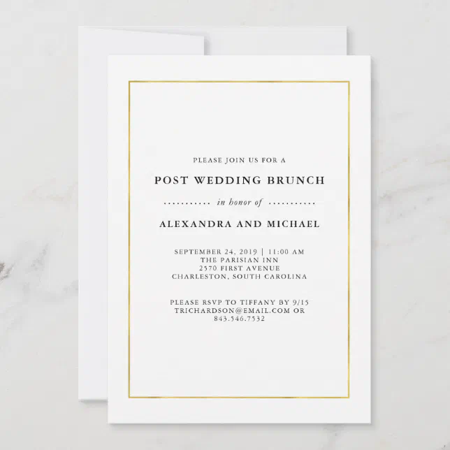 Faux Gold Border Post Wedding Brunch Invitation | Zazzle