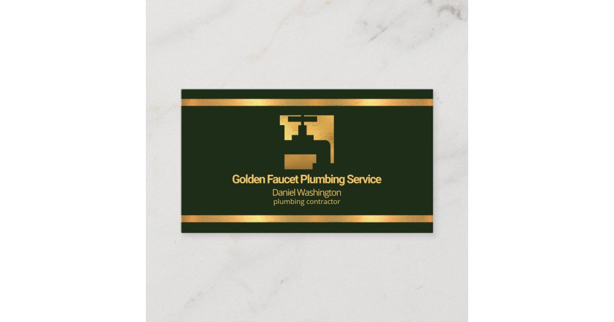 Faux Gold Borders Faucet Emerald Green Plumber Business Card | Zazzle