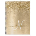 Faux Gold Brushed Metal Glitter Print Monogram Nam Notebook | Zazzle