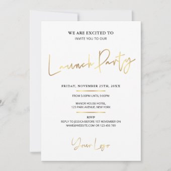 Faux Gold Business Grand Opening Launch Party Invitation | Zazzle
