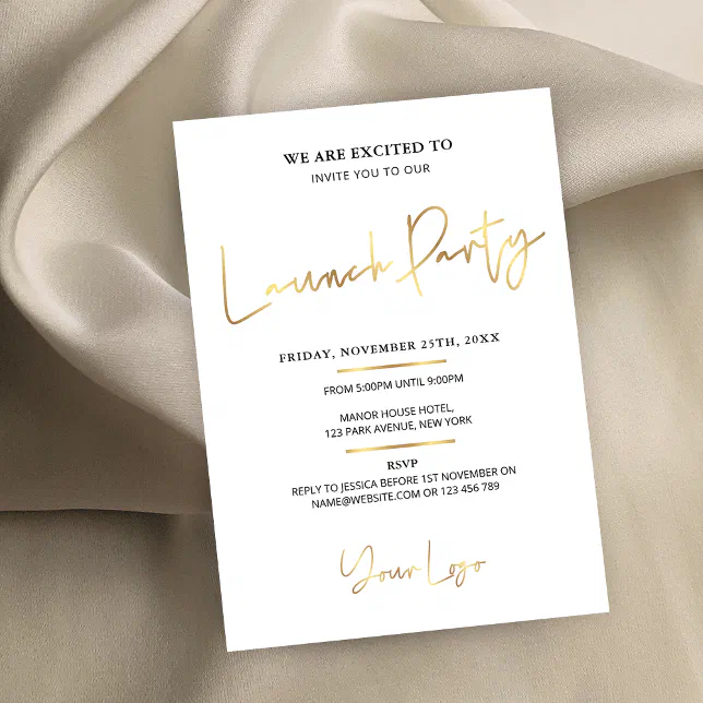 Faux Gold Business Grand Opening Launch Party Invitation | Zazzle