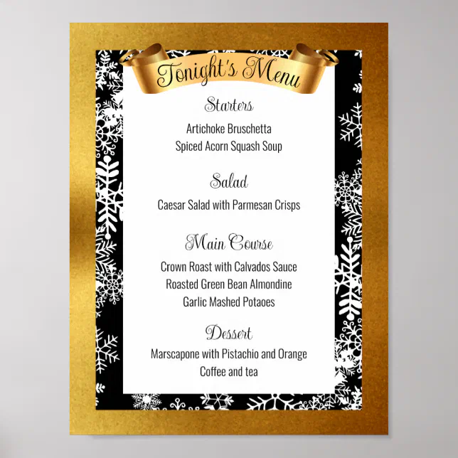 Faux gold Christmas dinner party catering menu Poster | Zazzle