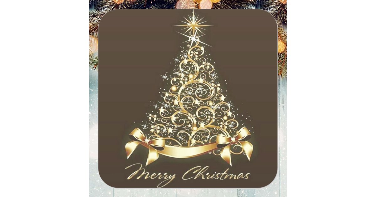 Faux gold Christmas tree Square Sticker | Zazzle
