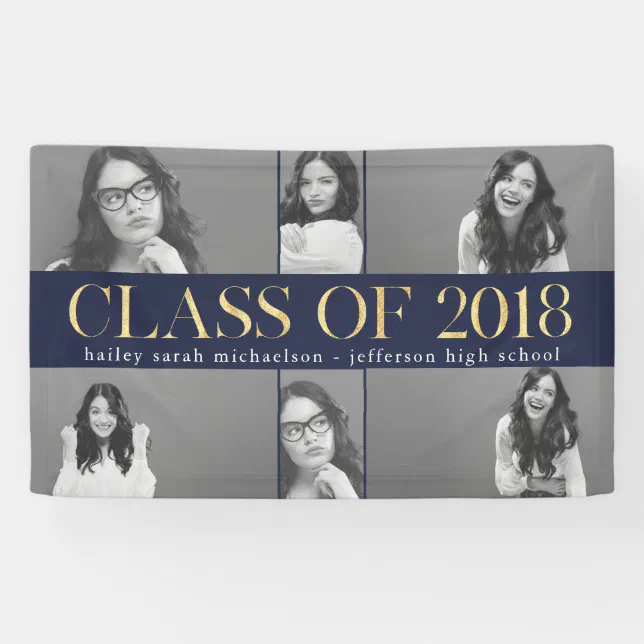 Faux Gold Class of 2018 Graduation Photo Collage Banner | Zazzle