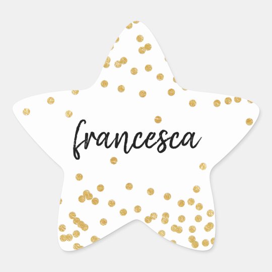 Faux Gold Confetti and Brush Lettered Name Star Sticker | Zazzle.com