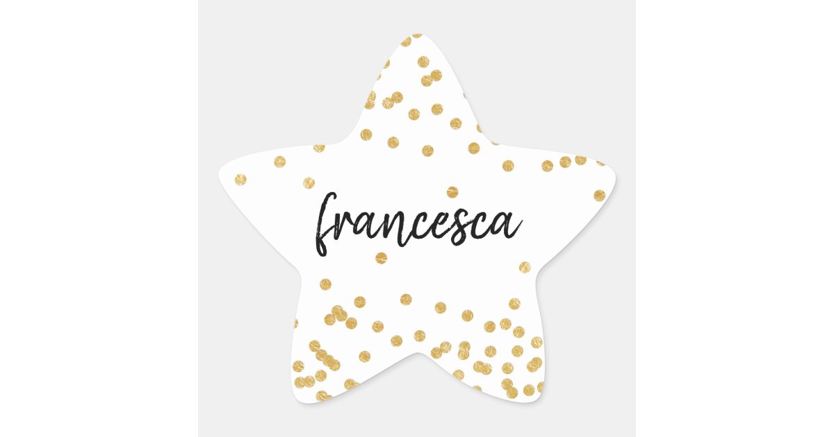 Faux Gold Confetti and Brush Lettered Name Star Sticker | Zazzle