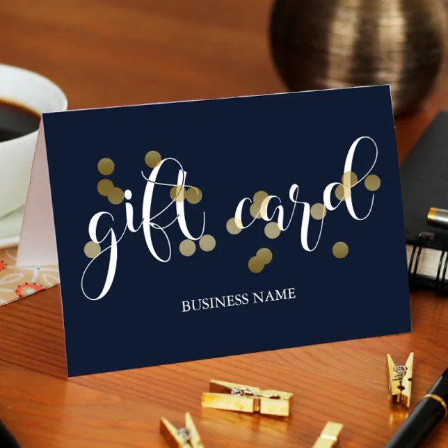 Faux Gold Confetti & Dark Blue Gift Card | Zazzle