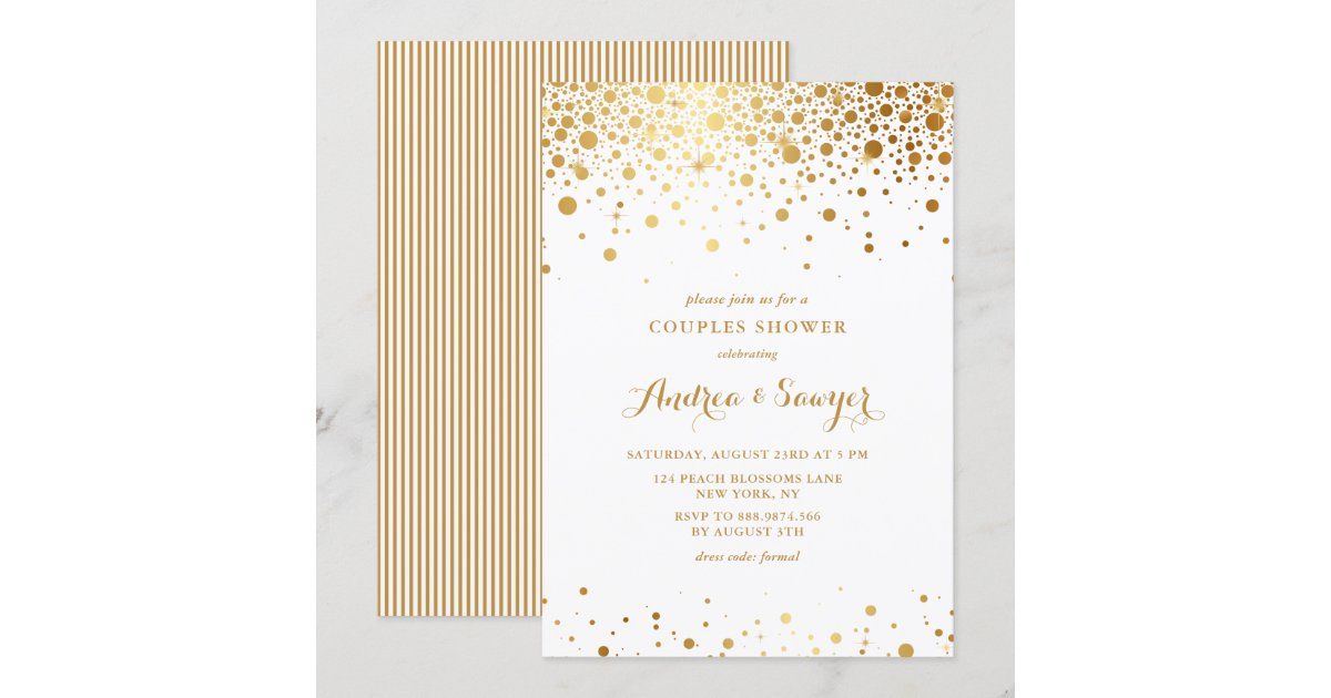 Faux Gold Confetti Dots Couples Shower Invitation | Zazzle