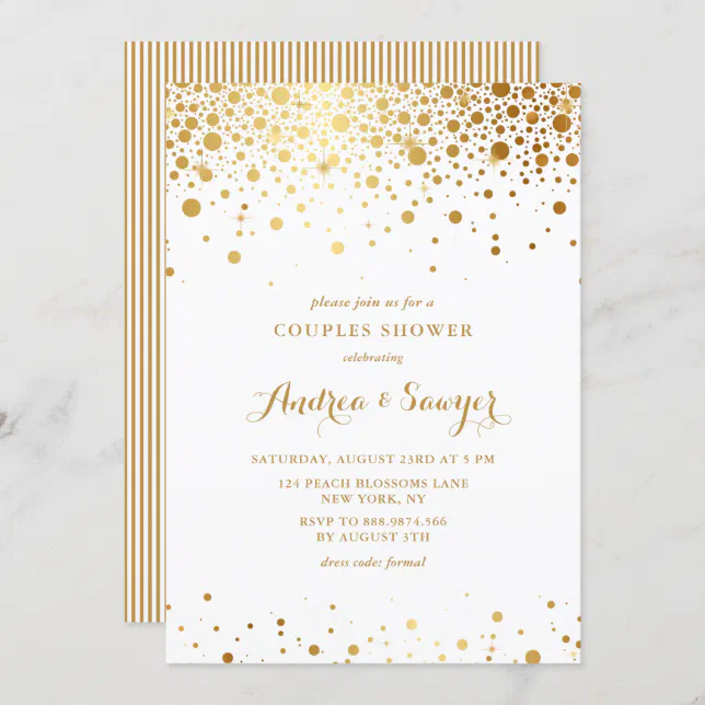 Faux Gold Confetti Dots Couples Shower Invitation | Zazzle